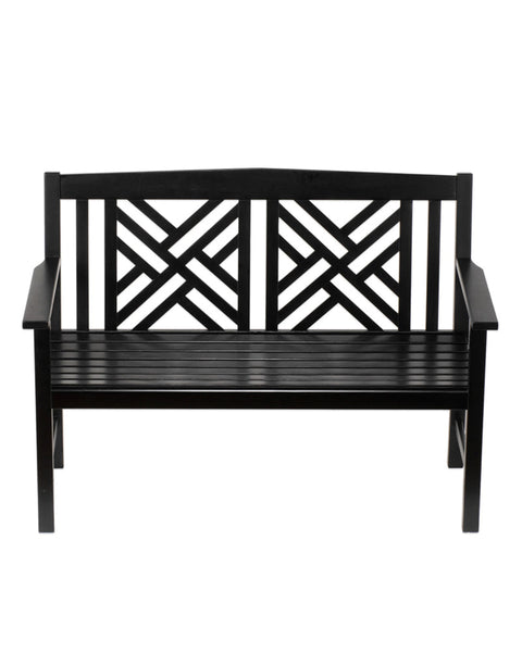 Black Fretwork Design Wood Garden Bench | Maclin Studio