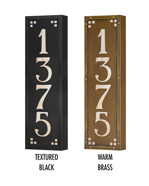 Craftsman Vertical Illuminated Solid Brass House Numbers Plaque (4 dig ...